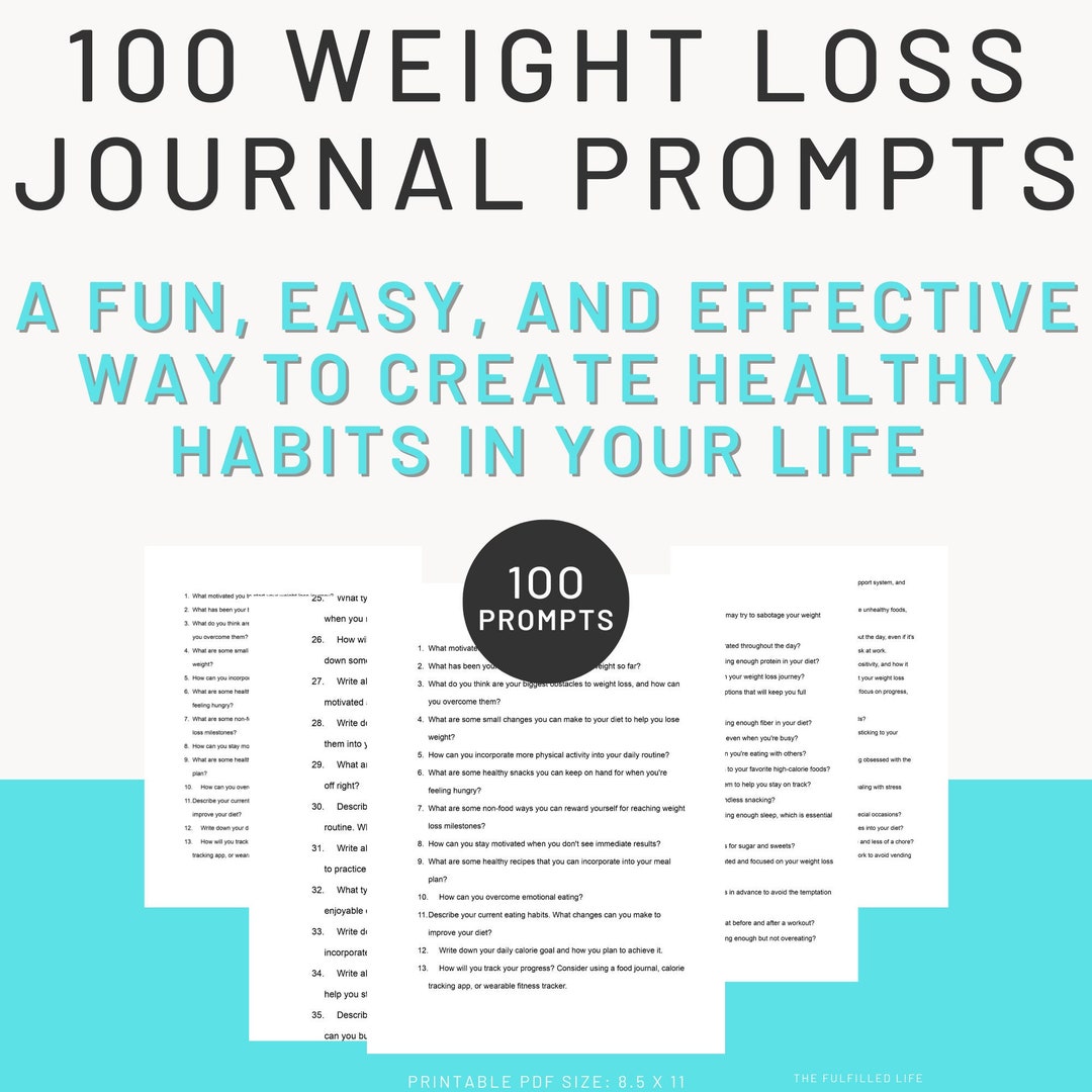 Weight Loss Journal Prompts, 100 Losing Weight Writing Diary Dieting ...