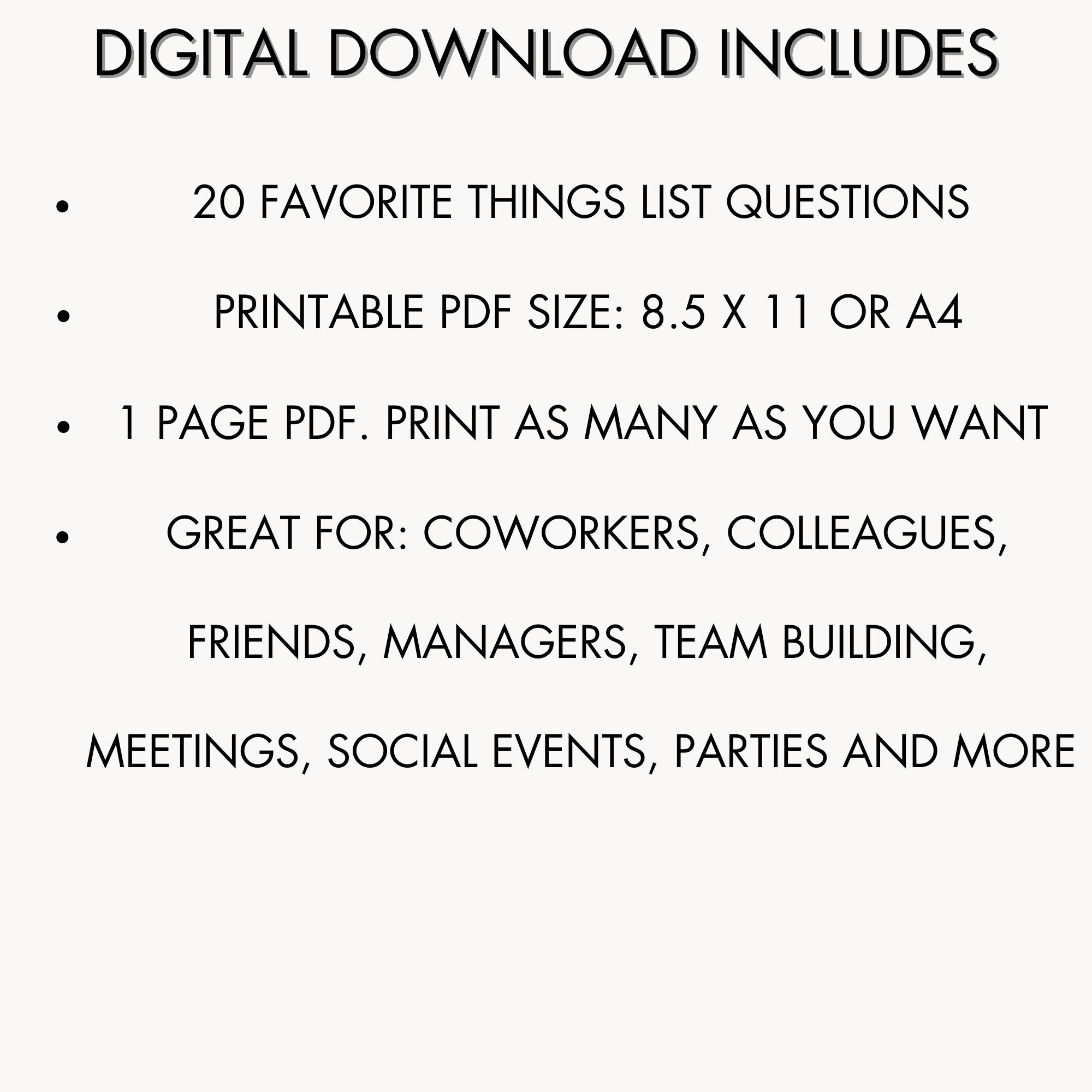 Coworker Favorites Questions Employee Questionnaire Team Get to Know ...