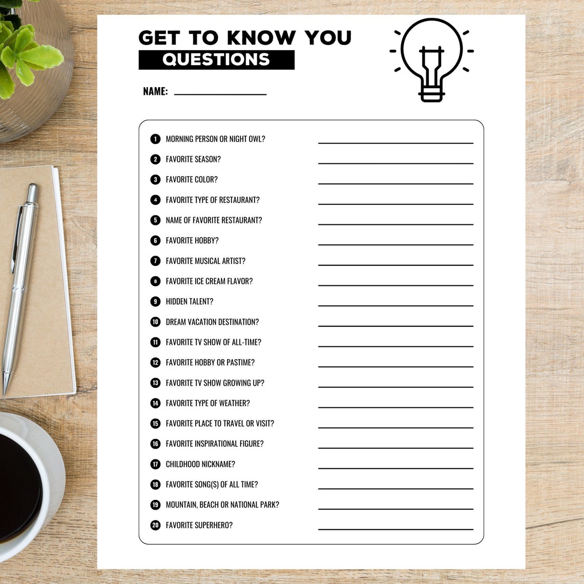 Get to Know You Questions| Favorites Icebreaker Survey | Coworker About ...