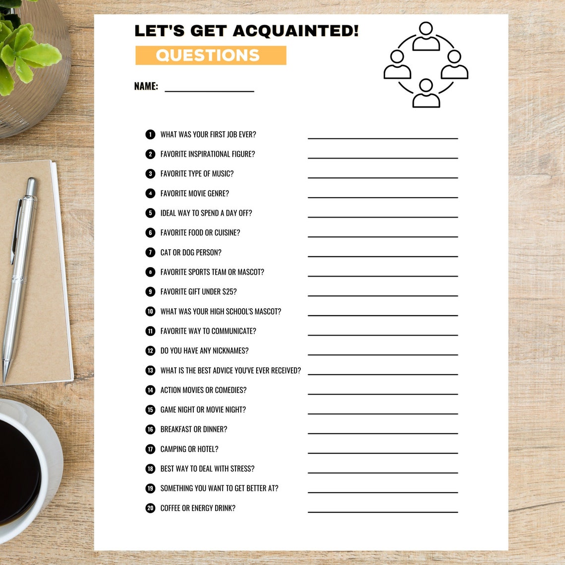 Coworker Questions Employee Icebreaker Gift Exchange Team Favorites ...