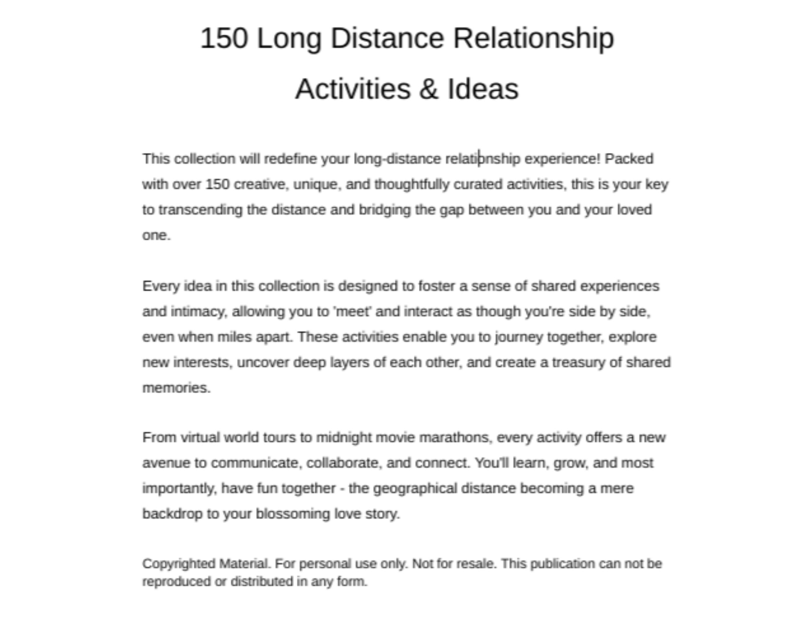 Long-distance Relationship Activity Guide LDR Ideas Activities ...