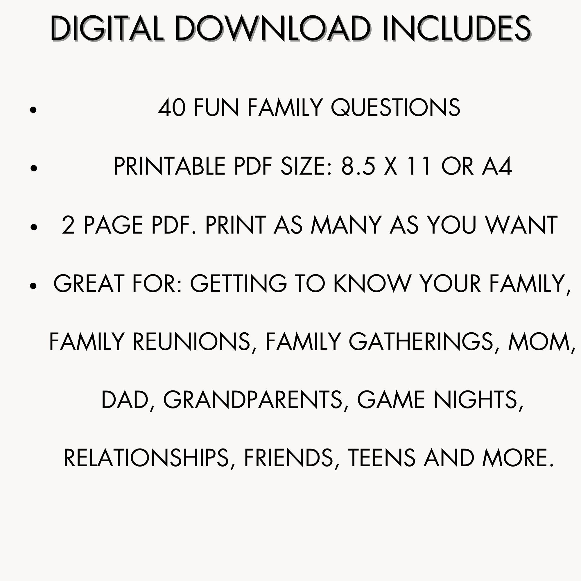 Family Questionnaire Get to Know Parents Questions Teen Kids Biography ...