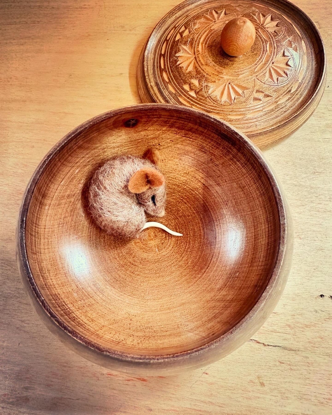 Cute Mouse in Vintage Pot Box, Curled up Sleepy Mice, Handmade Rustic ...