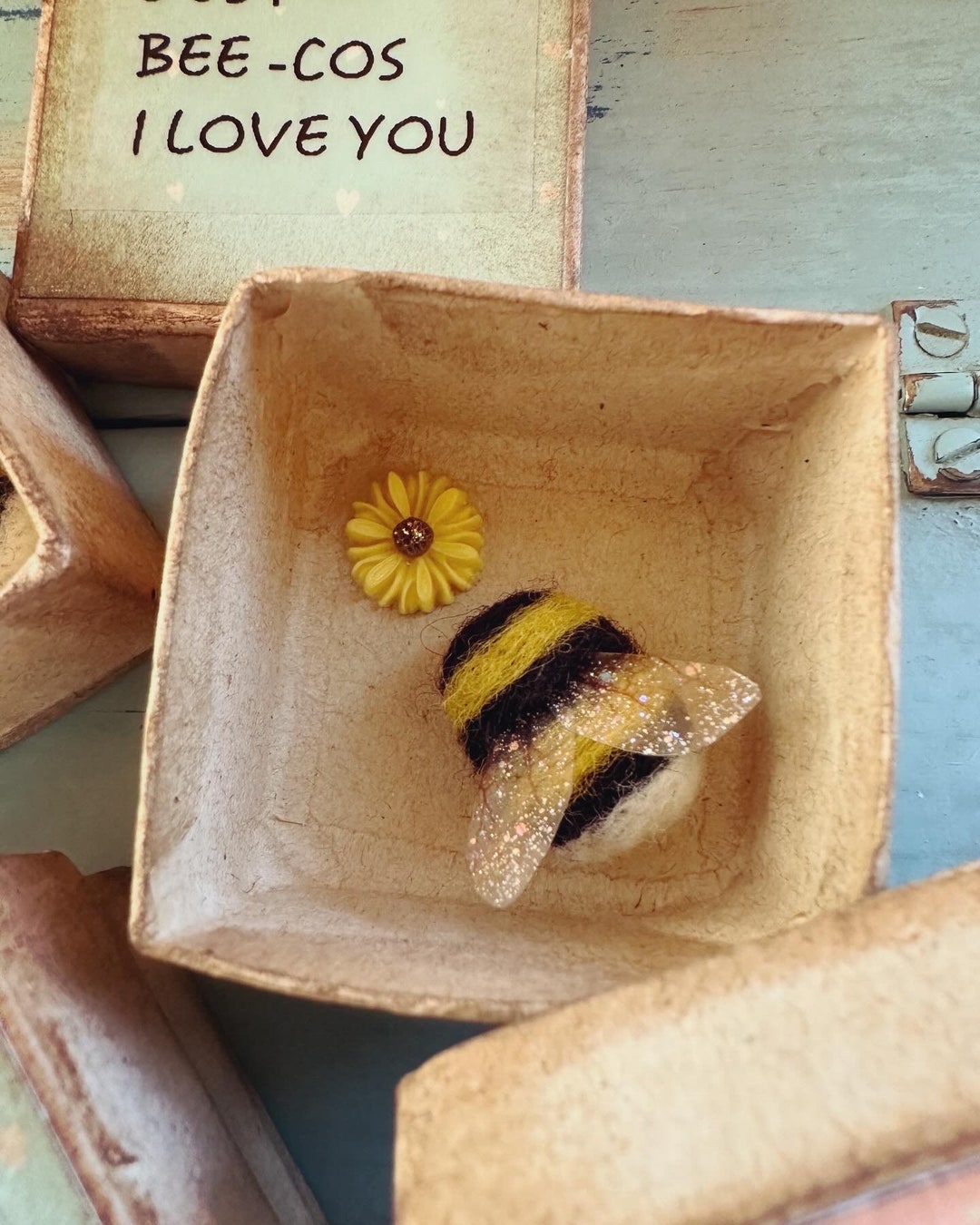 Bumble Bee Small, in Rustic Tiny Box, Handmade Unique Gift Insect ...
