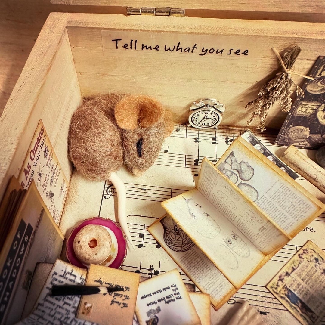Miniature Mouse Picture, 3D Diorama Cute, Gift for Her, Handmade Rustic ...