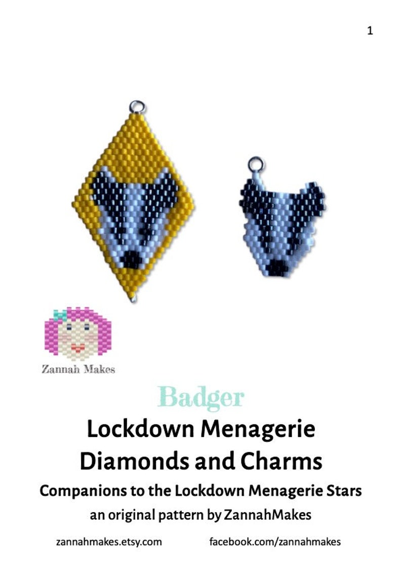 Brick Stitch Badger Charm, Beaded Diamond Shape, Earrings, Charm ...