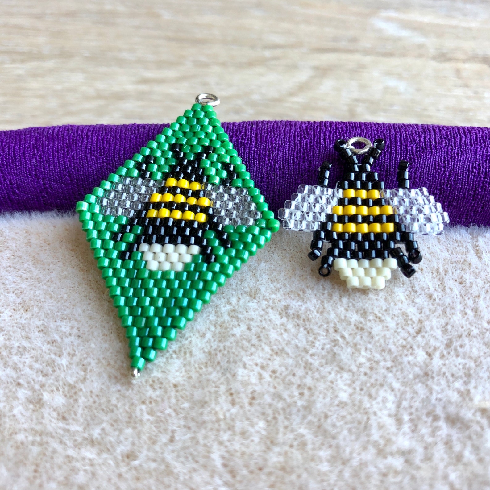 Brick Stitch Bee Charm Beaded Diamond Shape Earrings Charm - Etsy