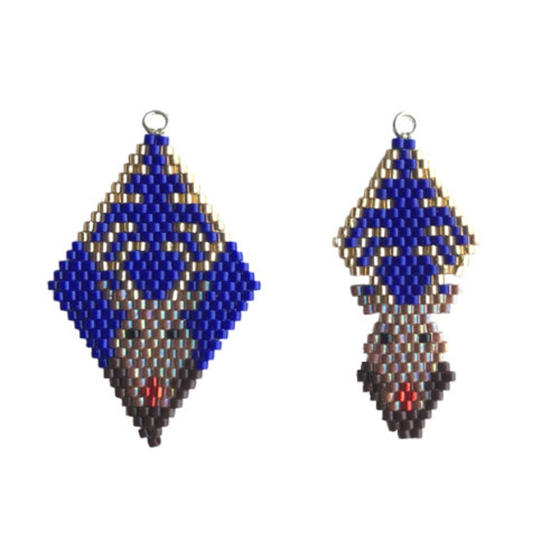 Brick Stitch Rudolf Reindeer Stag Charm, Beaded Diamond Shape, Earrings ...