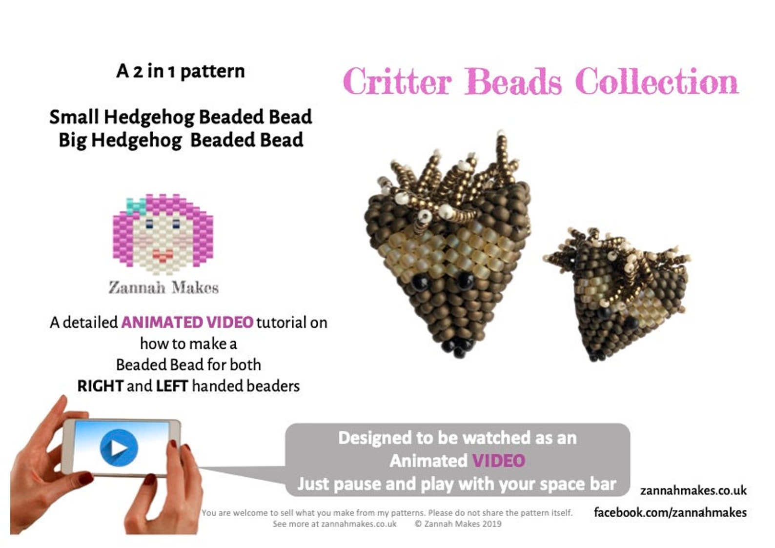Hedgehog Critter Bead, 3D Peyote Beaded Bead, Geometric Beading Pattern ...