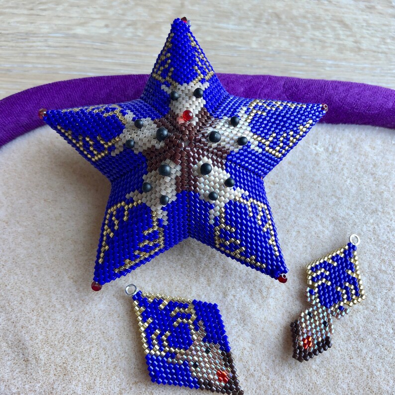 Brick Stitch Rudolf Reindeer Stag Charm, Beaded Diamond Shape, Earrings ...