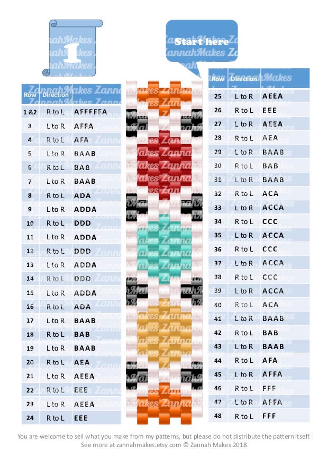 Six Colour Carrier Bead Pattern BUNDLE, Odd Count Peyote, Six-colour ...
