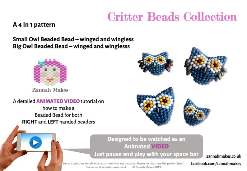 NEW Owl Critter Bead, 3D Peyote Beaded Bead, Geometric Beading Pattern ...