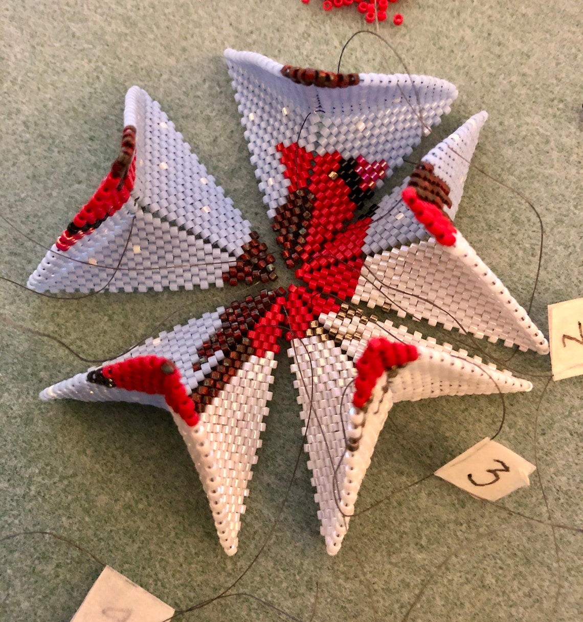 Christmas Cardinal 3D Warped Square Star Beading Pattern, the 16th of ...