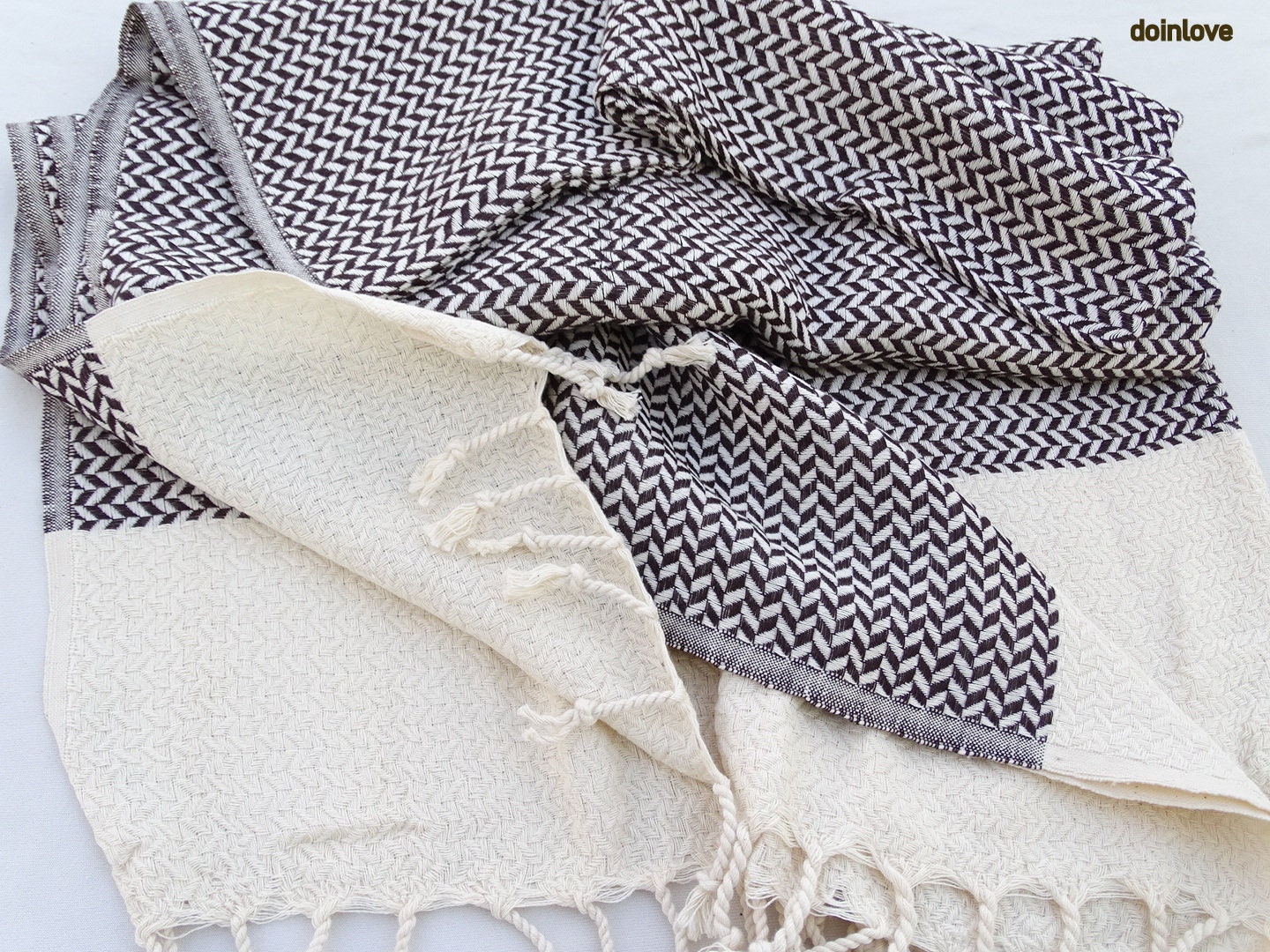 Turkish soft cotton dark brown and white colour chevron | Etsy