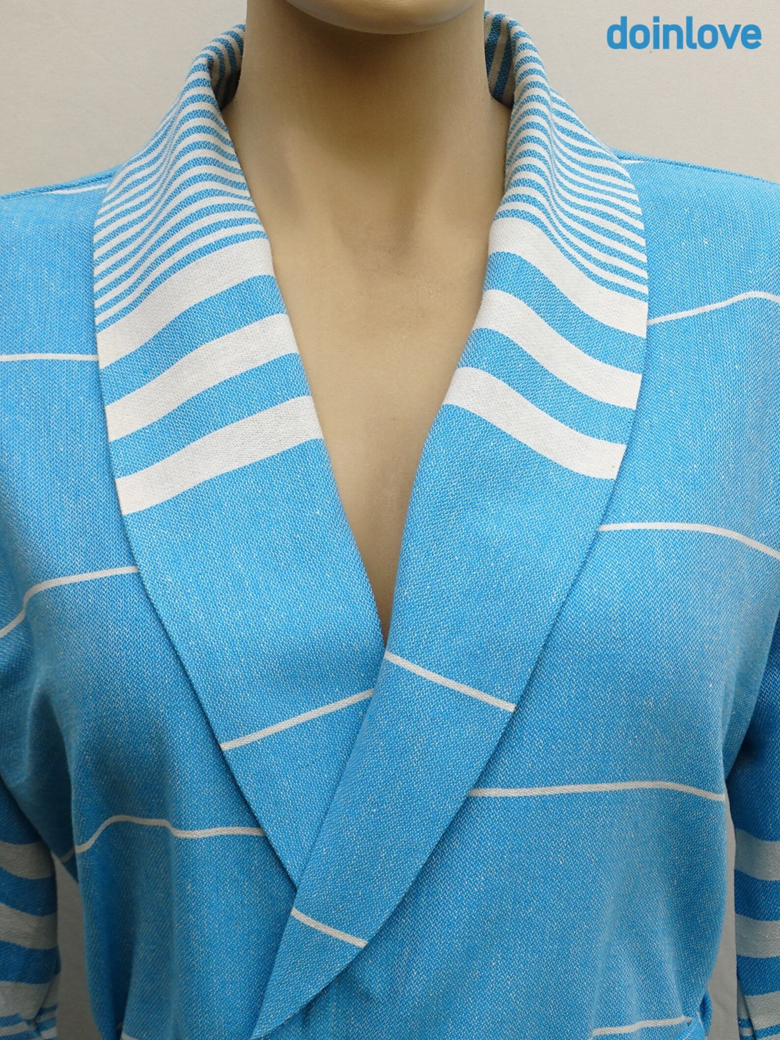 Turquoise Blue Turkish Soft Cotton Lightweight Shawl Collar Bathrobe ...