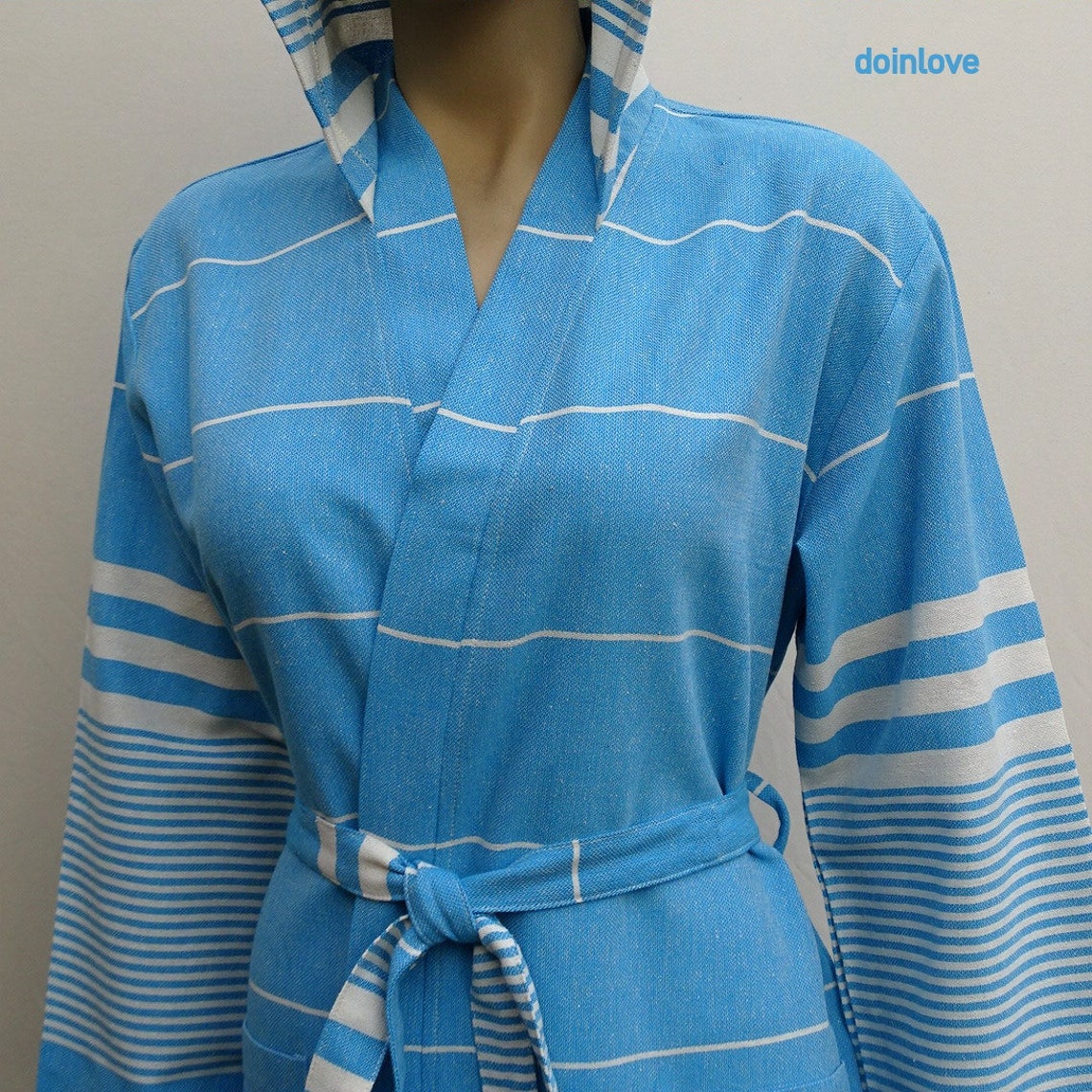 Turkish Soft Cotton Turquoise Blue Lightweight Hooded | Etsy