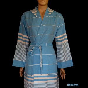 Turkish Soft Cotton Turquoise Blue Lightweight Hooded Bathrobe ...