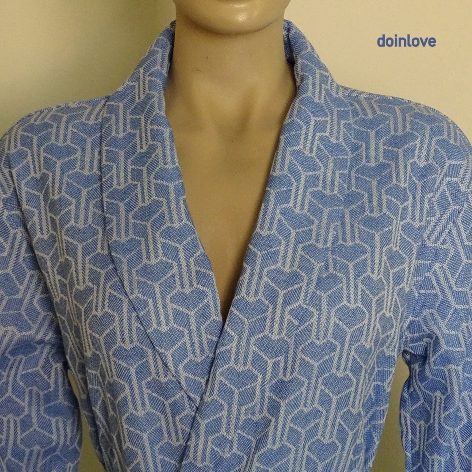 Shawl Collar Bright Navy Blue Turkish Soft Cotton Jacquard Lightweight ...