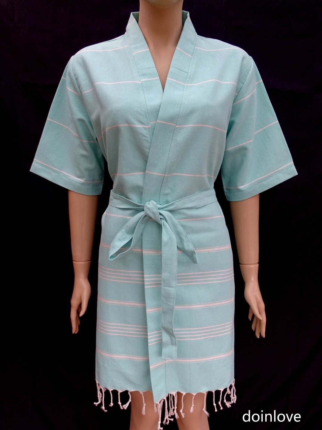 Half Sleeved Super Soft Cotton Lightweight Short Kimono Style Robe in ...