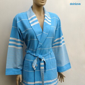 Turquoise Blue Turkish Soft Cotton Lightweight Shawl Collar Bathrobe ...