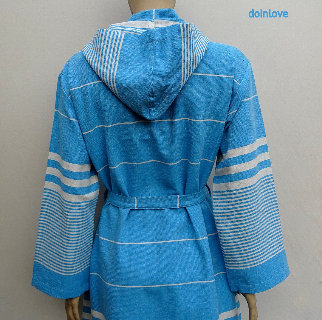 Turkish Soft Cotton Turquoise Blue Lightweight Hooded - Etsy