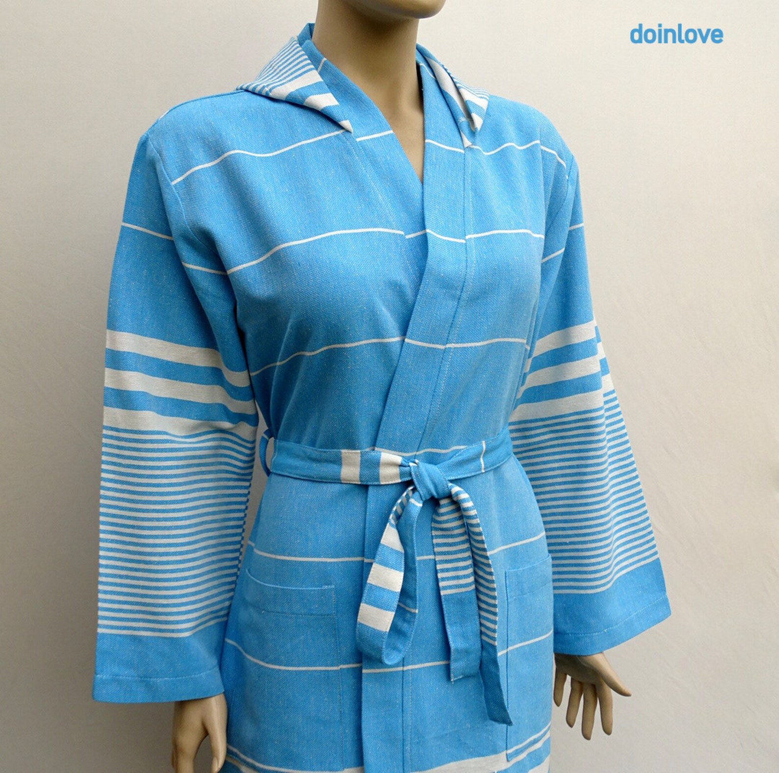 Turkish Soft Cotton Turquoise Blue Lightweight Hooded - Etsy