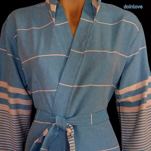 Turkish Soft Cotton Turquoise Blue Lightweight Hooded Bathrobe ...