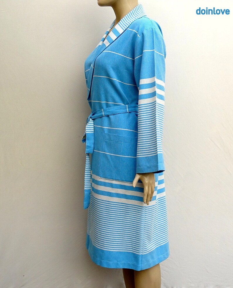 Turquoise Blue Turkish Soft Cotton Lightweight Shawl Collar Bathrobe ...