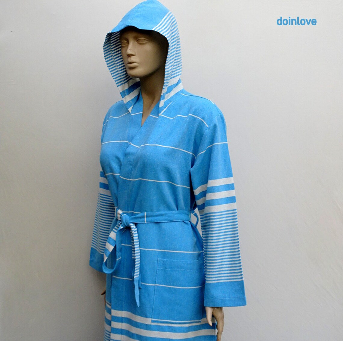 Turkish Soft Cotton Turquoise Blue Lightweight Hooded - Etsy