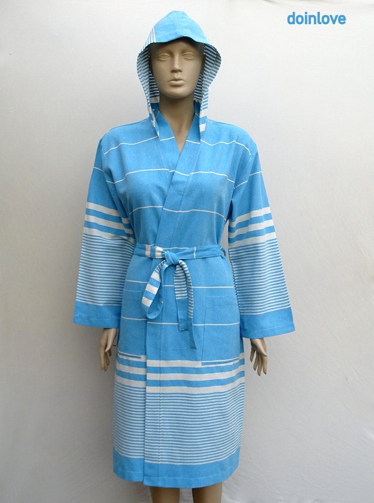 Turkish Soft Cotton Turquoise Blue Lightweight Hooded - Etsy