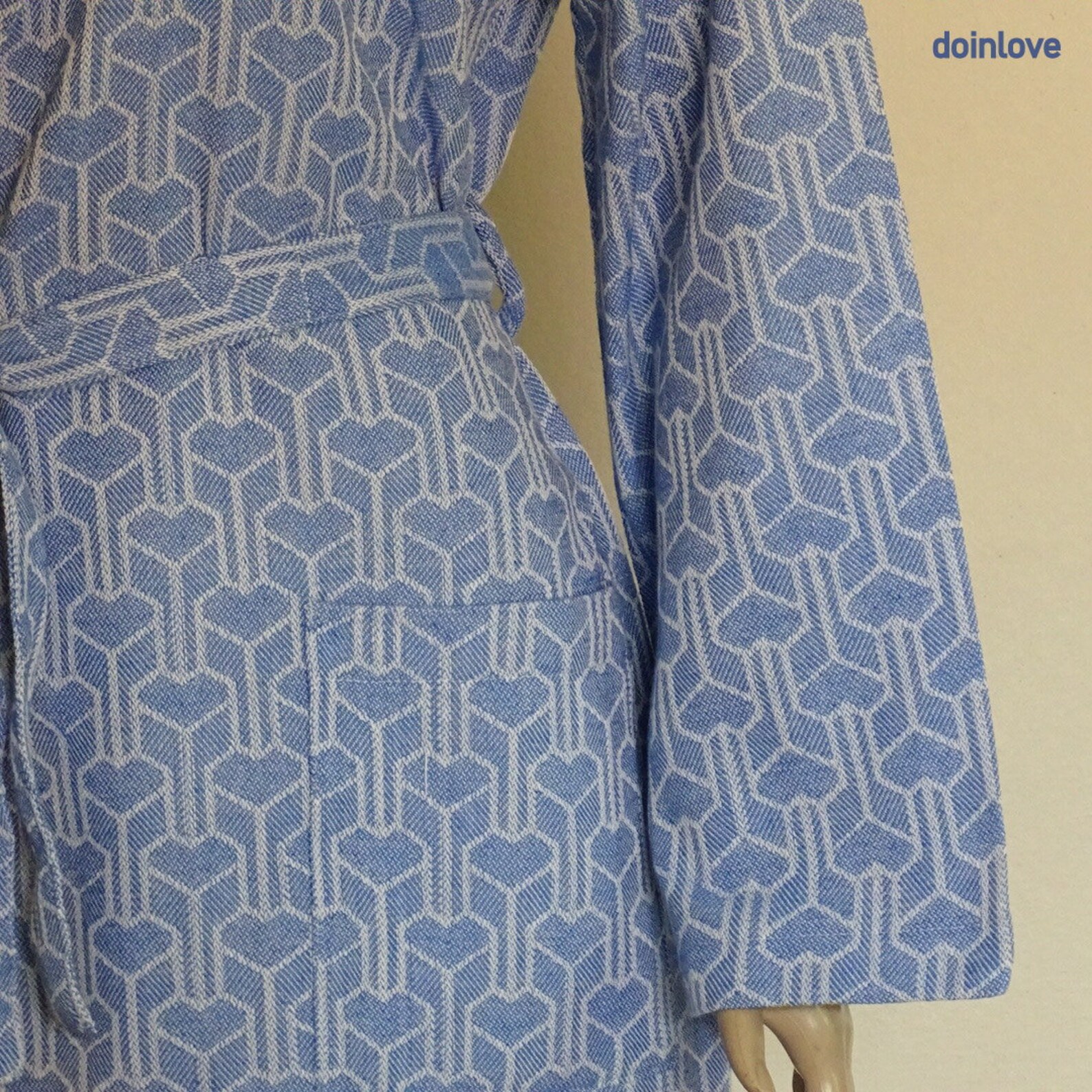 Shawl Collar Bright Navy Blue Turkish Soft Cotton Jacquard Lightweight ...