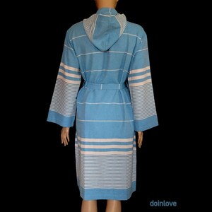 Turkish Soft Cotton Turquoise Blue Lightweight Hooded Bathrobe ...