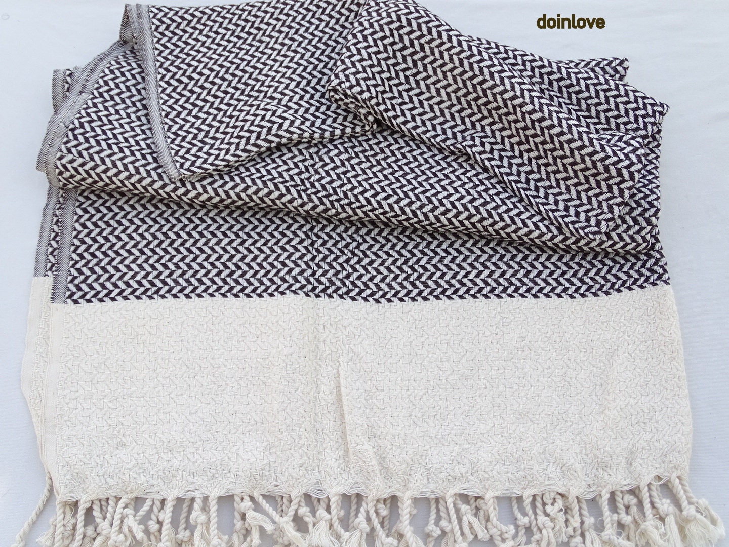 Turkish soft cotton dark brown and white colour chevron | Etsy