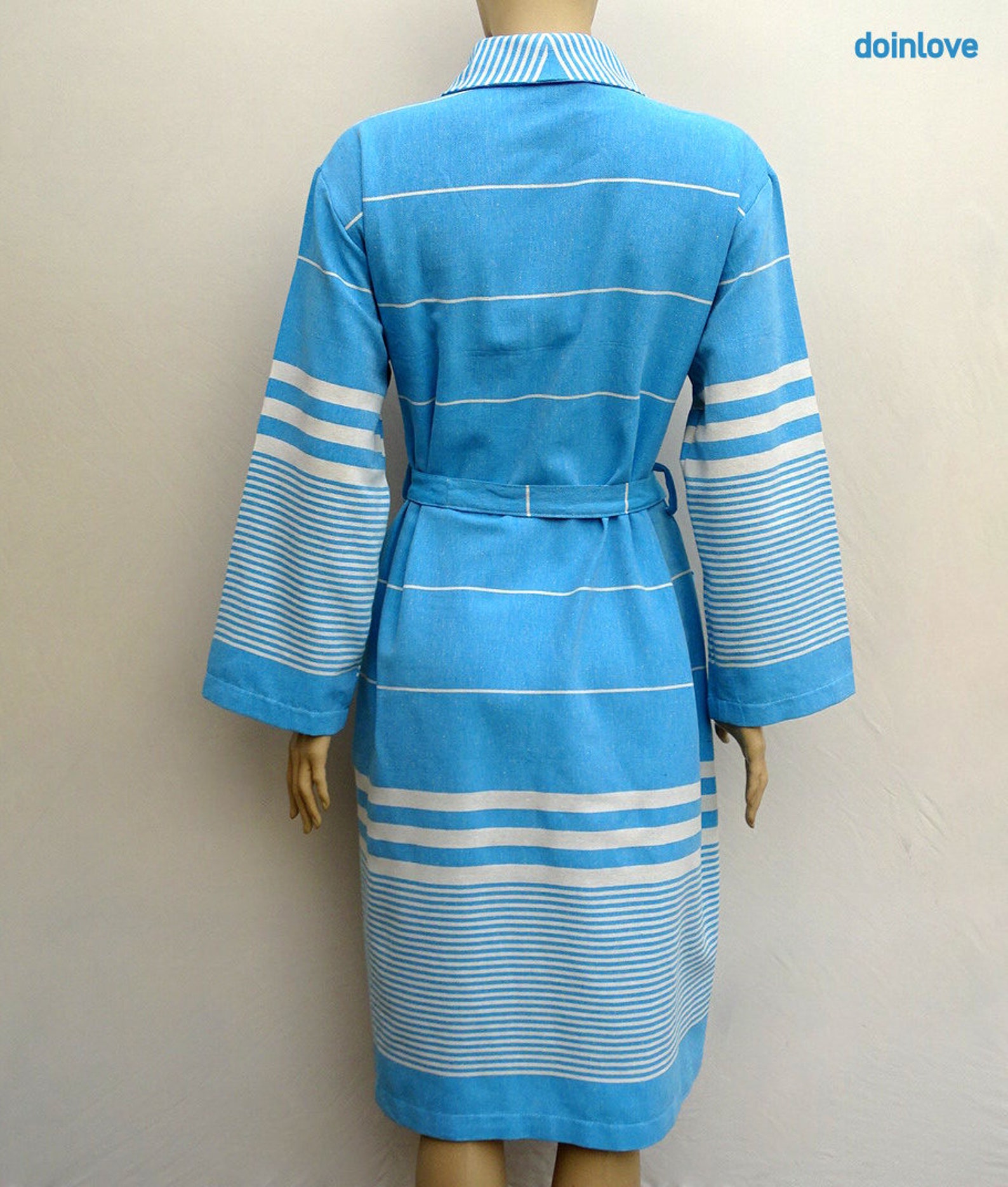 Turquoise Blue Turkish Soft Cotton Lightweight Shawl Collar Bathrobe ...
