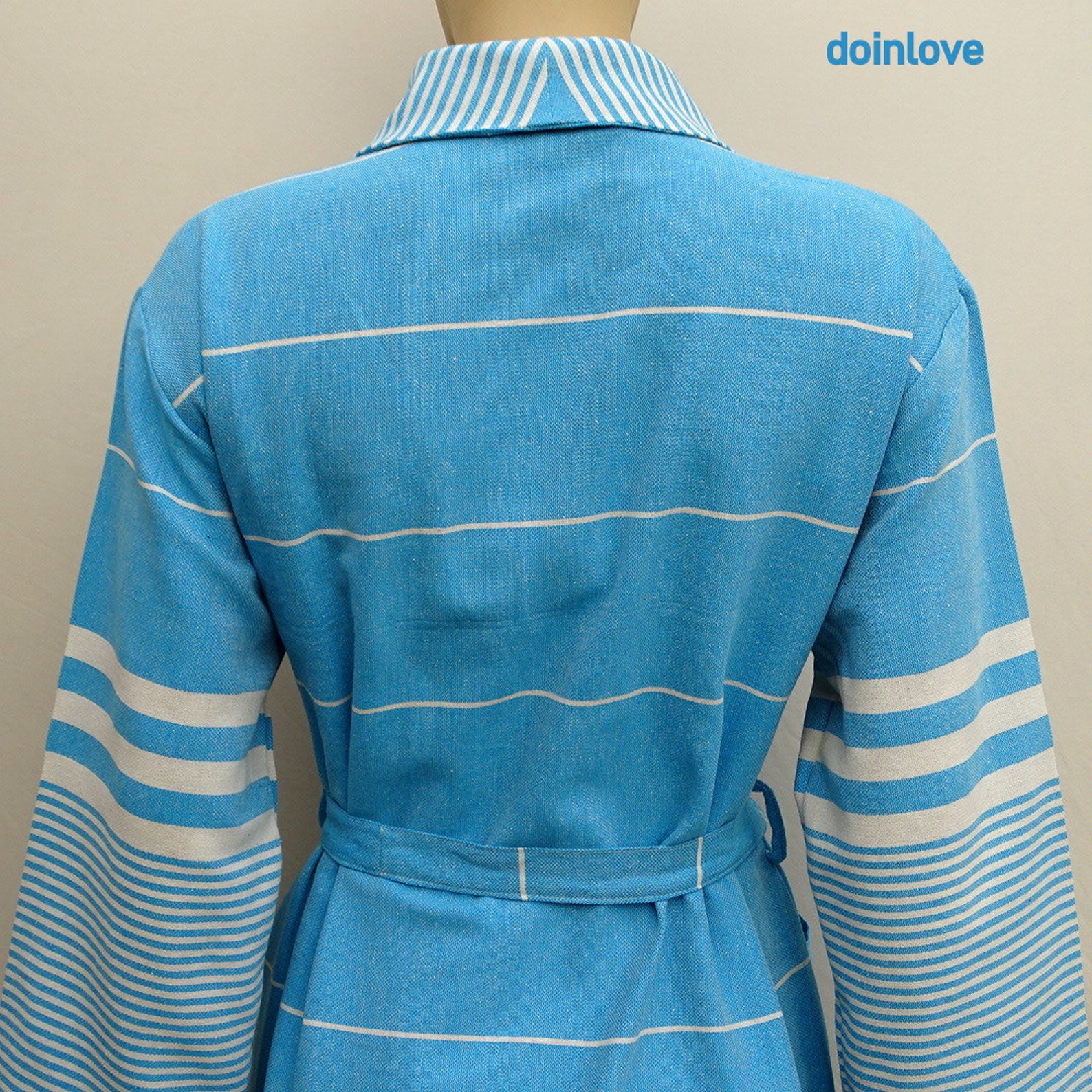 Turquoise Blue Turkish Soft Cotton Lightweight Shawl Collar Bathrobe ...