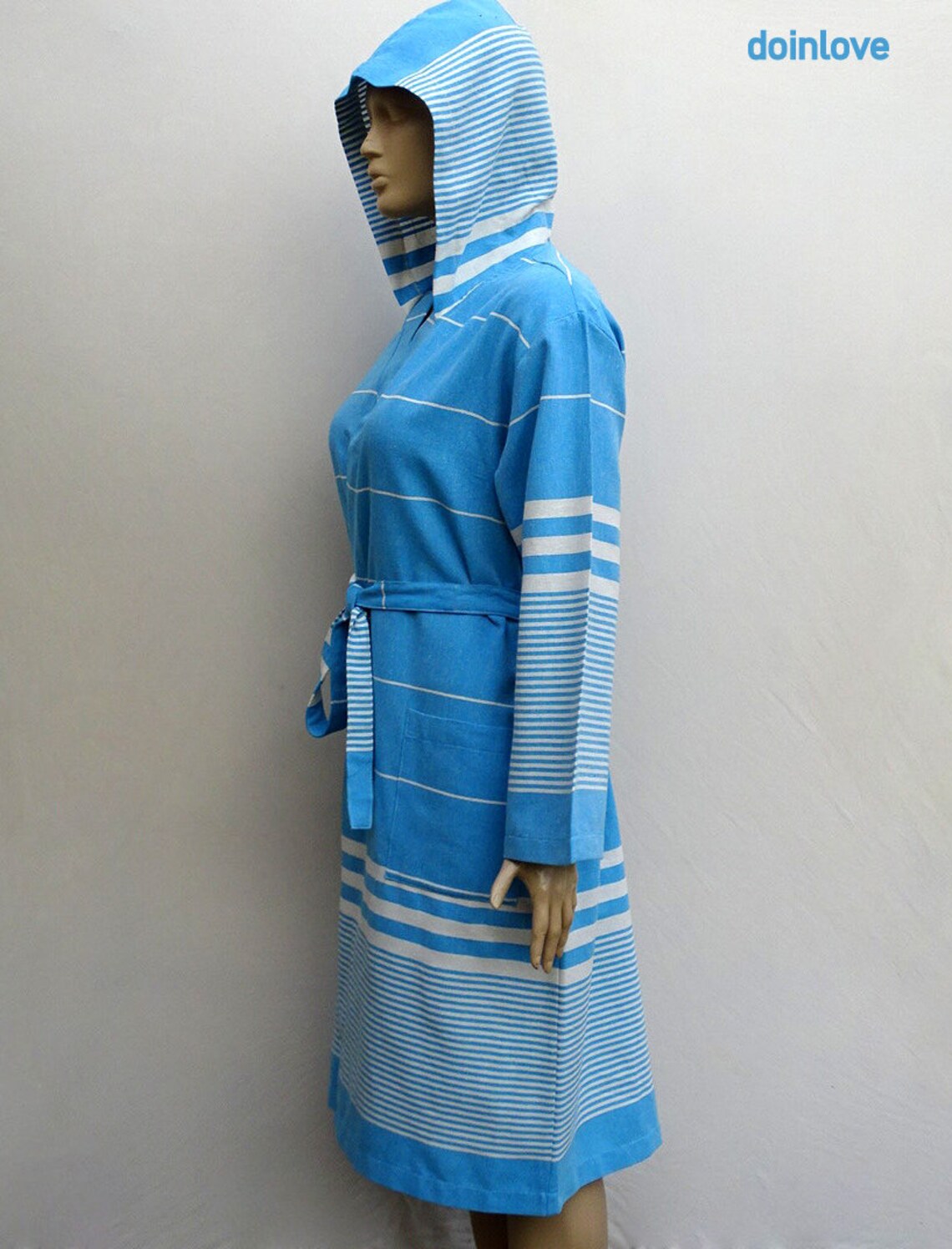 Turkish Soft Cotton Turquoise Blue Lightweight Hooded - Etsy