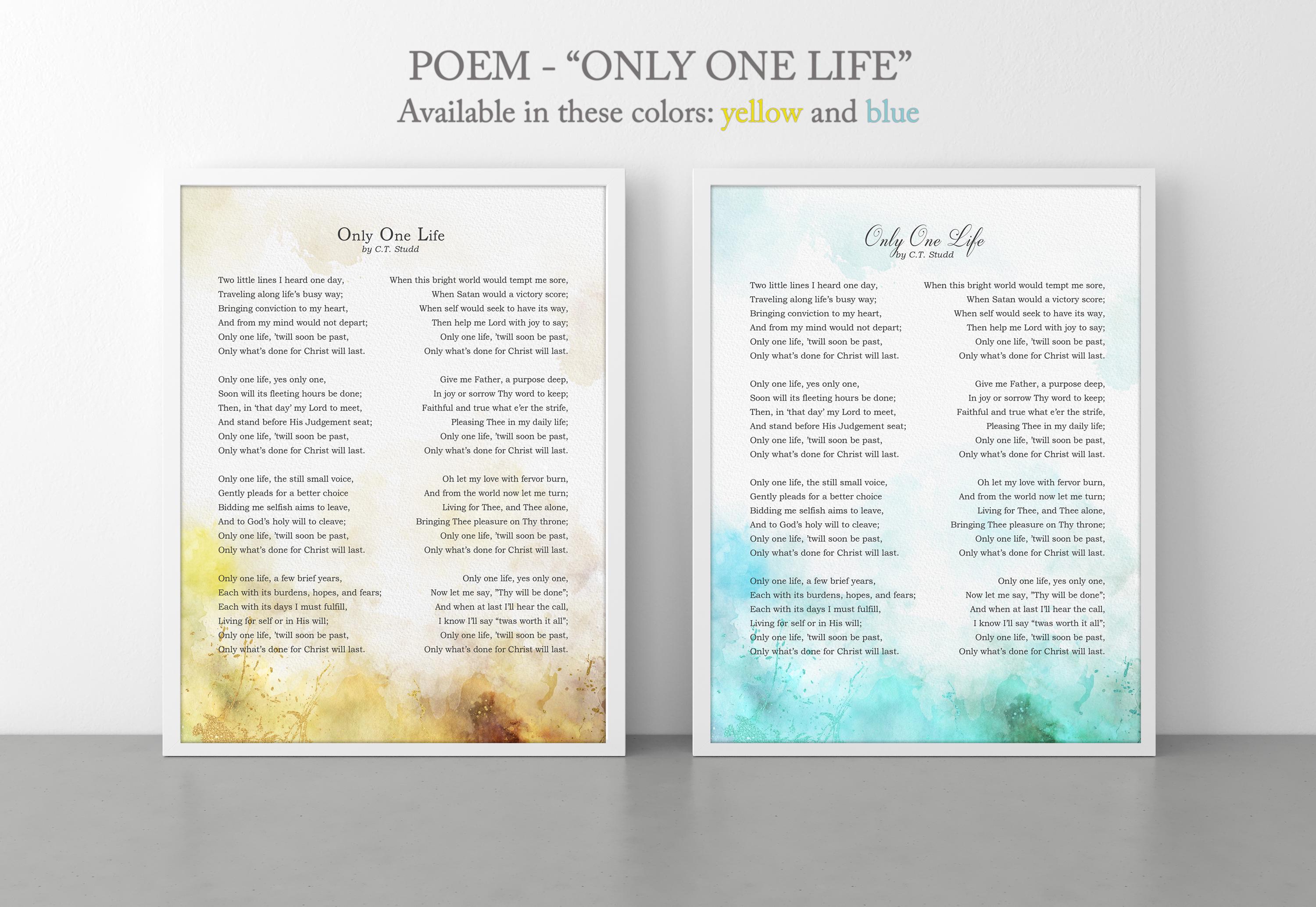 ONLY ONE LIFE Inspirational Poem, Christian, Religious, C T Studd, Home ...