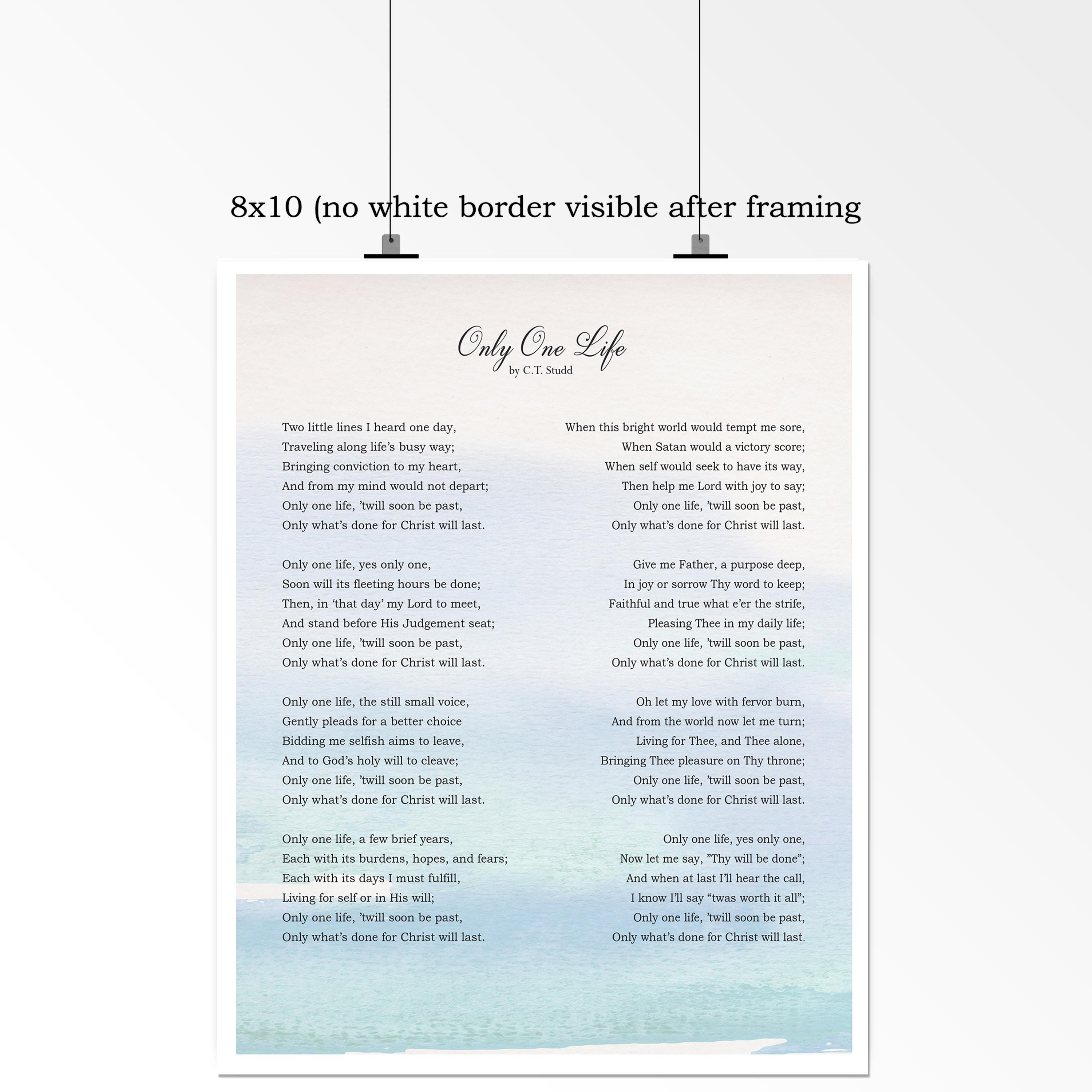 ONLY ONE LIFE Inspirational Poem, Christian Religious Home Décor, C T ...