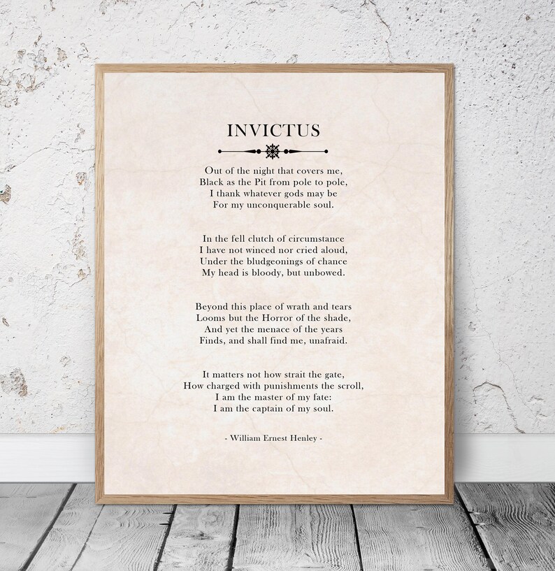 INVICTUS POEM, William Henley, Literary Print, Famous Poems, Writer ...