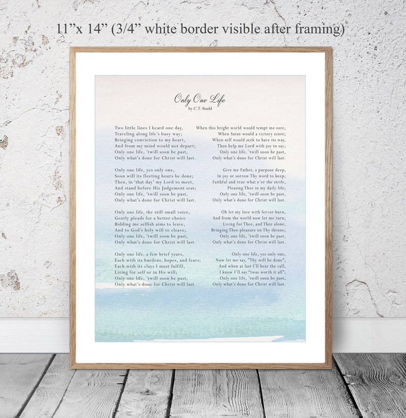 ONLY ONE LIFE Inspirational Poem, Christian Religious Home Décor, C T ...