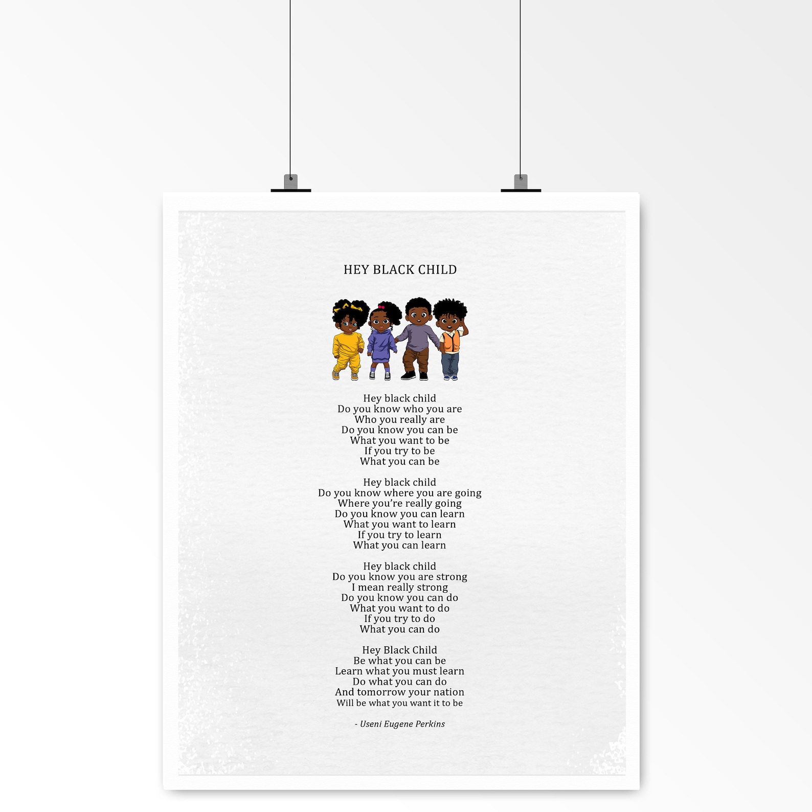 Hey Black Child Poem Art Print, African American Inspirational Decor ...