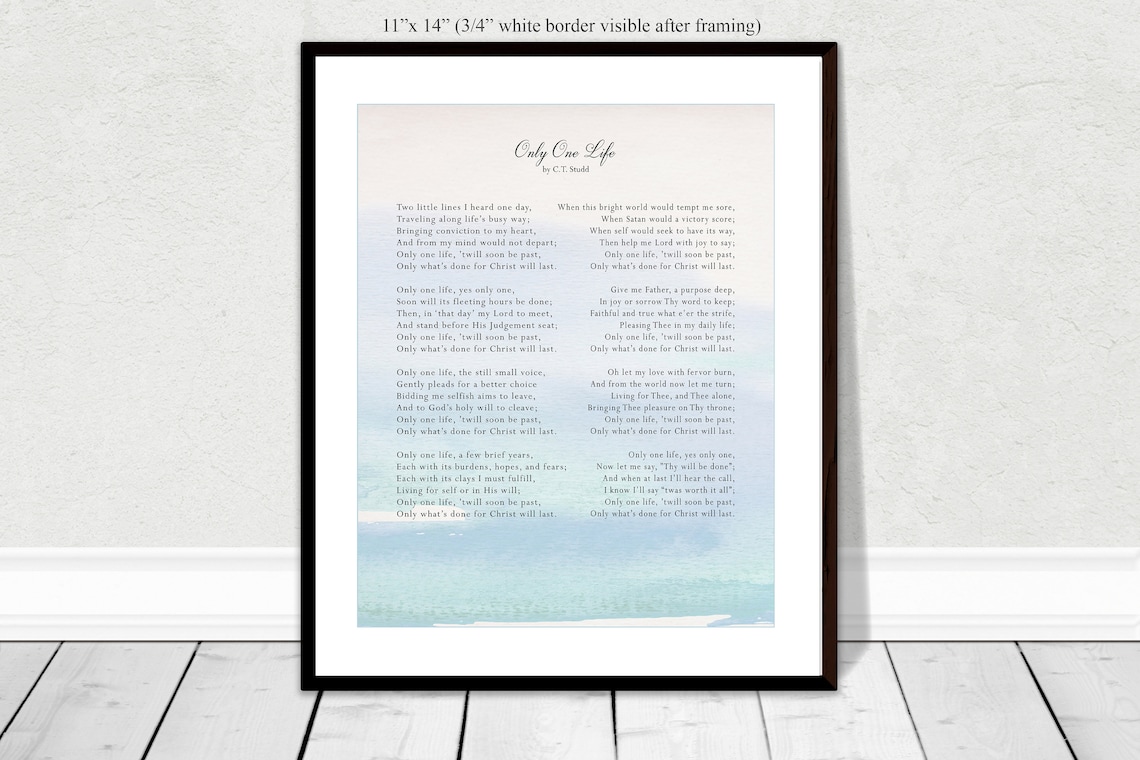 ONLY ONE LIFE Inspirational Poem, Christian Religious Home Décor, C T ...
