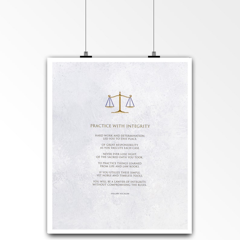 Lawyer Poem Print, "practice With Integrity", Attorney Gift (unframed ...
