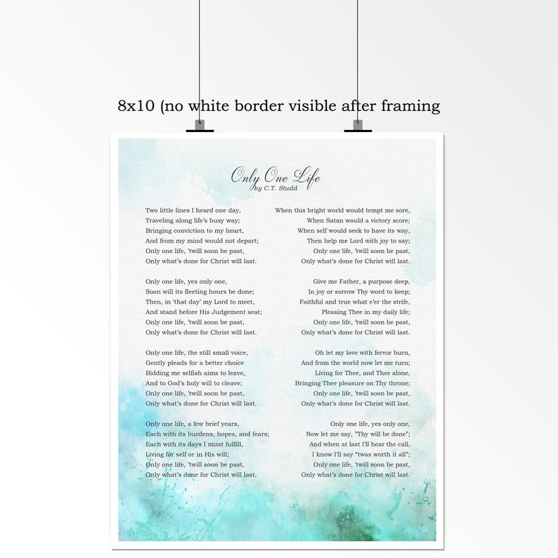 ONLY ONE LIFE Inspirational Poem, Christian, Religious, C T Studd, Home ...