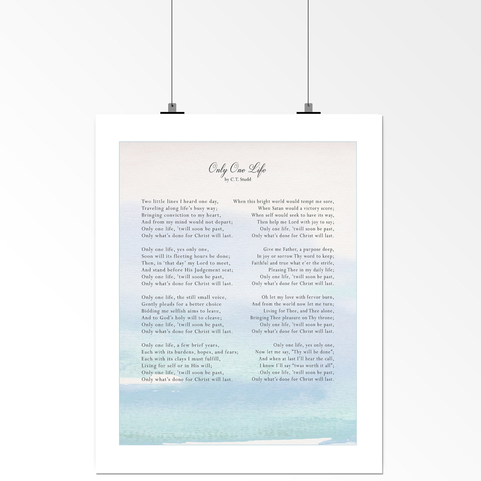 ONLY ONE LIFE Inspirational Poem, Christian Religious Home Décor, C T ...