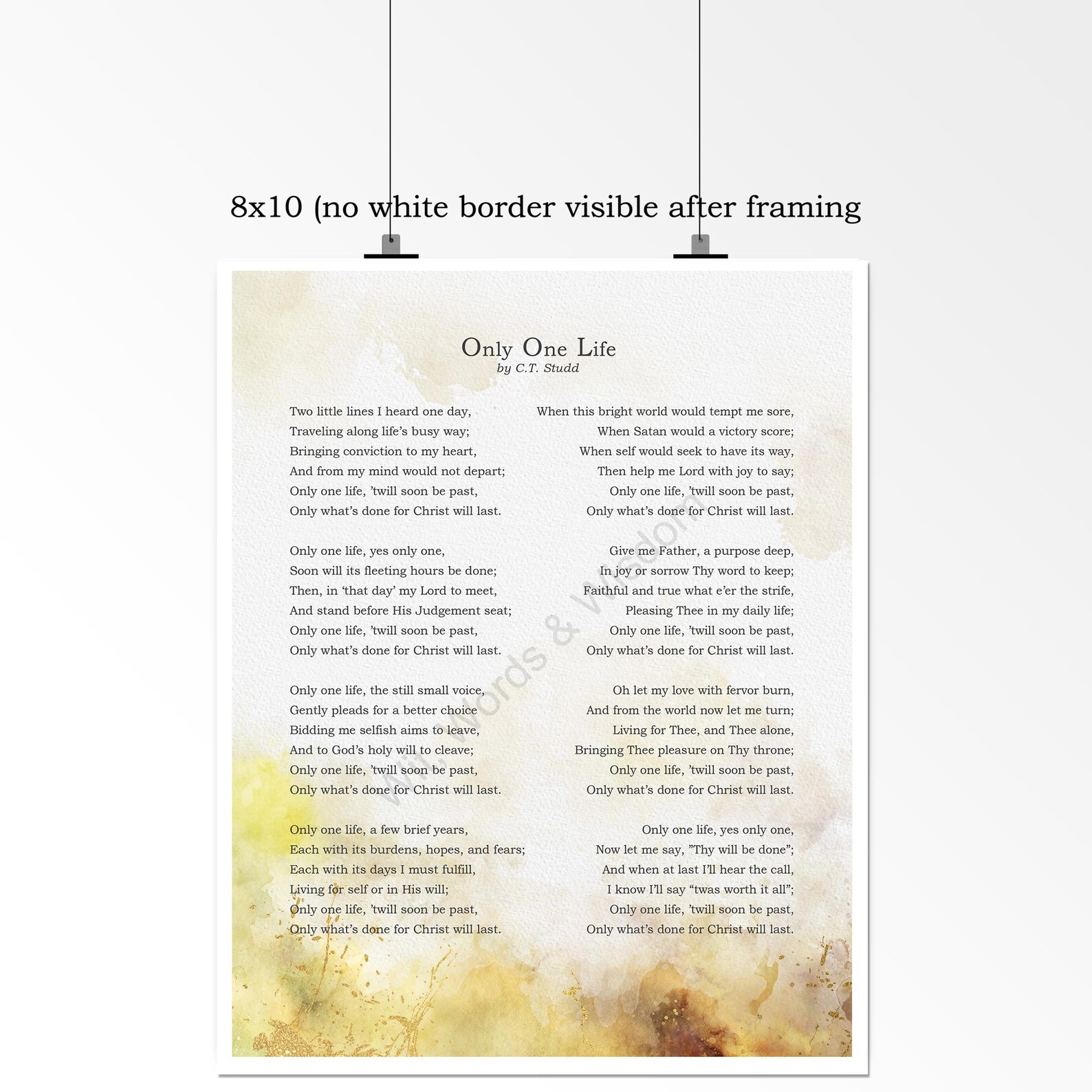 ONLY ONE LIFE Inspirational Poem, Christian, Religious, C T Studd, Home ...