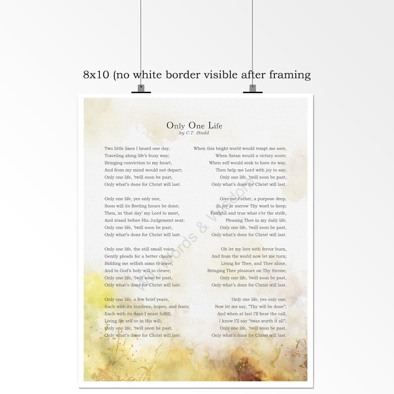 ONLY ONE LIFE Inspirational Poem, Christian, Religious, C T Studd, Home ...