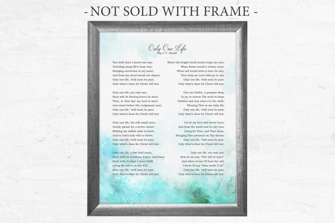 ONLY ONE LIFE Inspirational Poem, Christian, Religious, C T Studd, Home ...