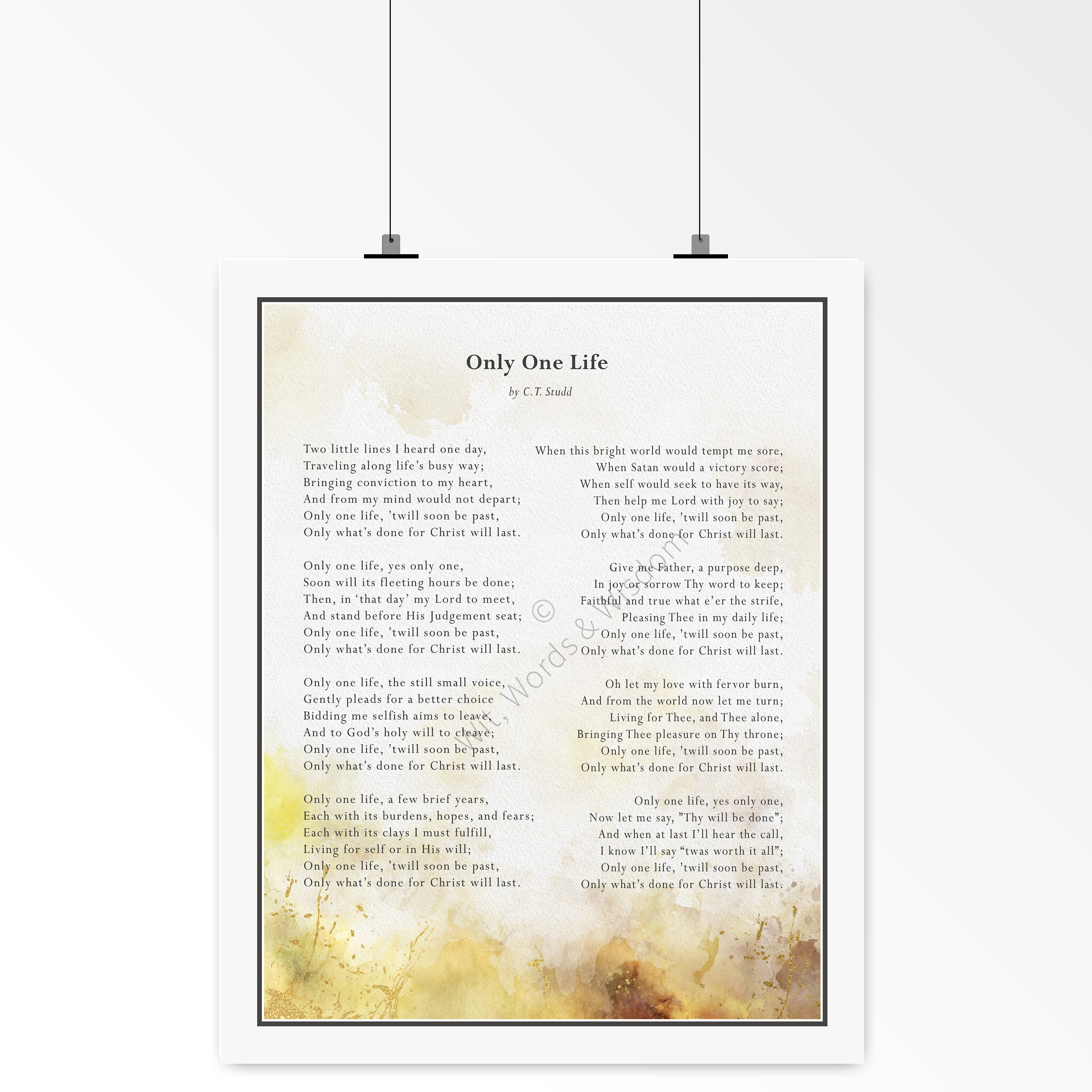 ONLY ONE LIFE Inspirational Poem, Christian, Religious, C T Studd, Home ...