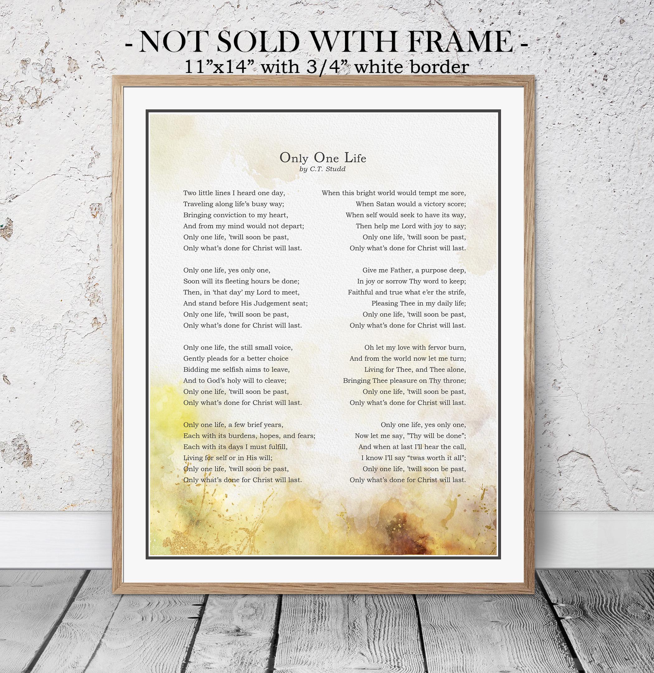 ONLY ONE LIFE Inspirational Poem, Christian, Religious, C T Studd, Home ...